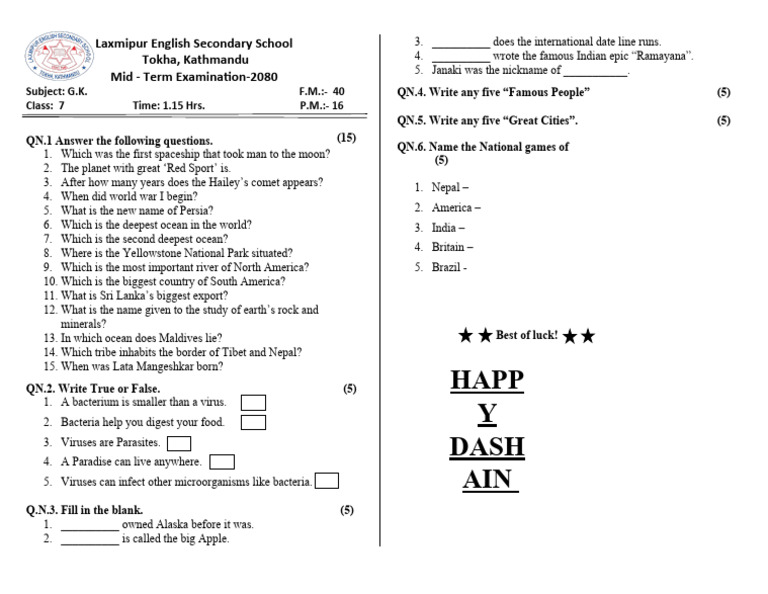 GK Class 7 Mid Term | PDF | Microbiology | Nature