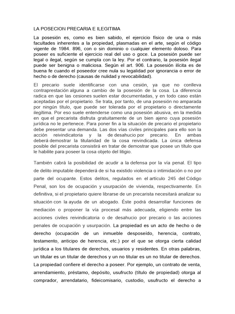 Jheylid La Posecion Precaria e Ilegitima | PDF | Propiedad | Justicia