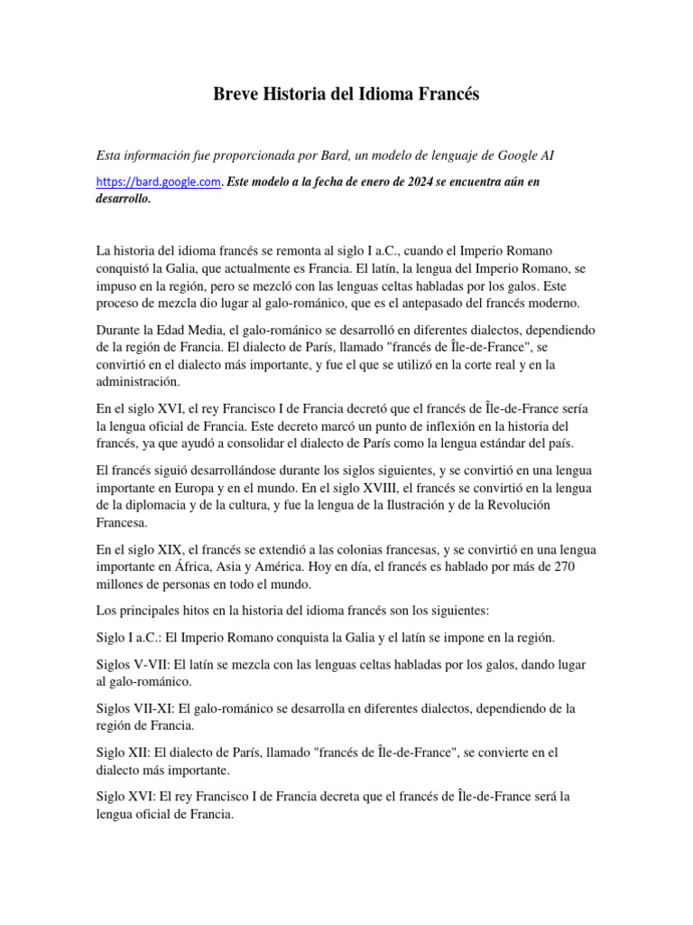 Breve Historia Del Idioma Francés | PDF | Francia | Idioma francés