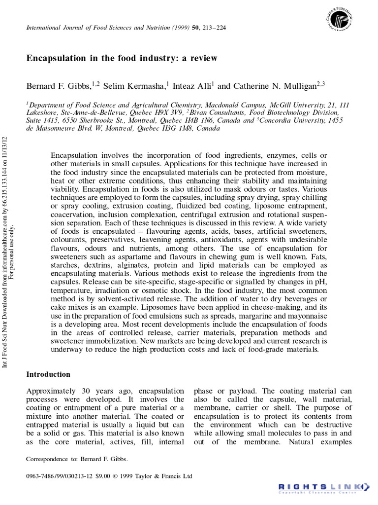 Encapsulation in The Food Industry A Rev | PDF | Liposome | Lipid Bilayer