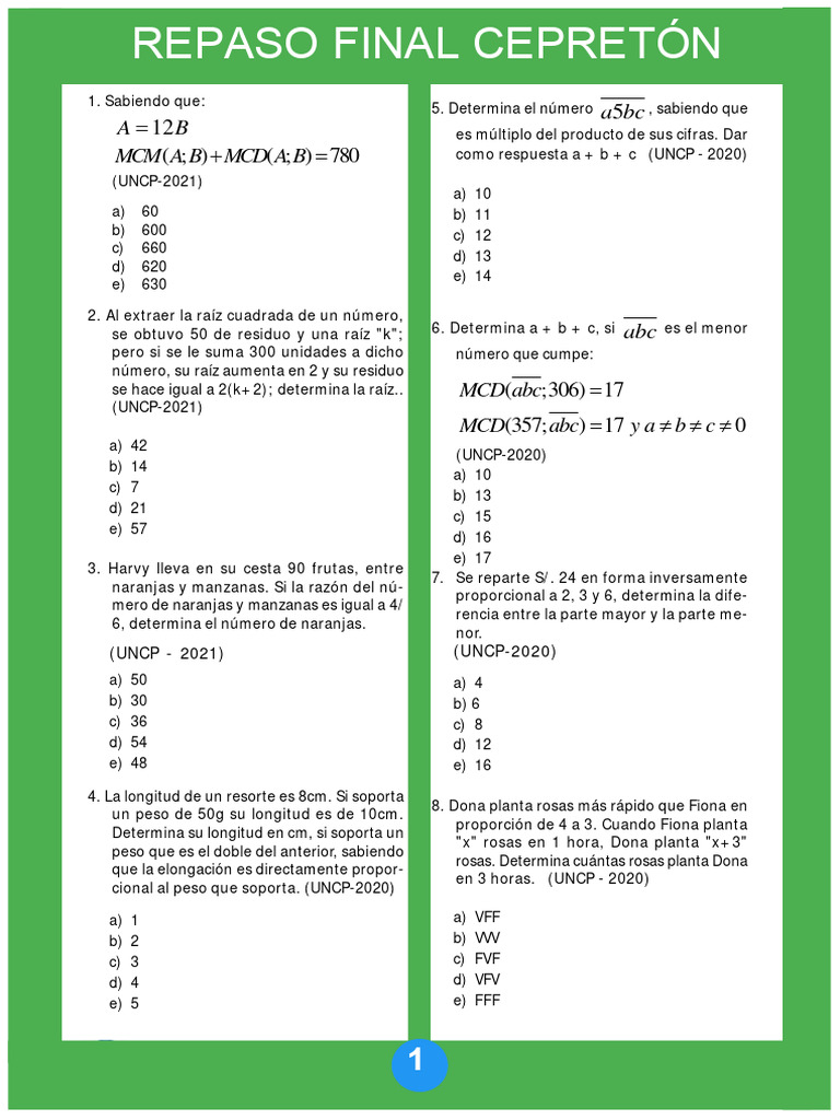 Aritmética Repaso Final | PDF