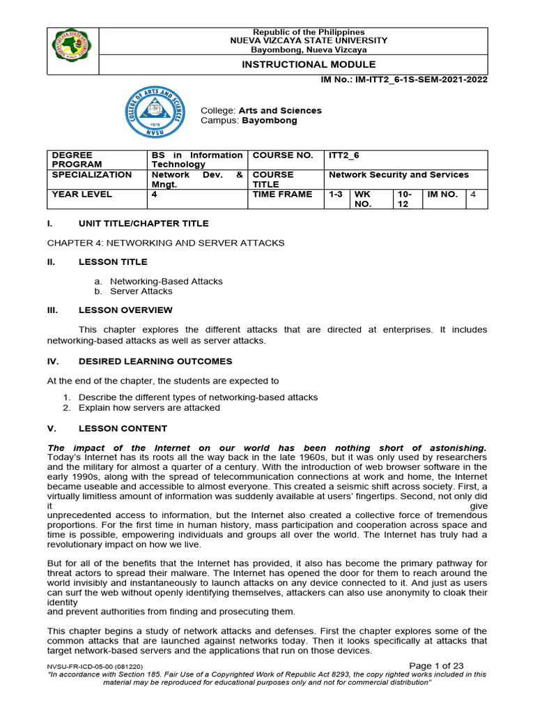 IM Network Security and Services 04 | PDF | Denial Of Service Attack ...