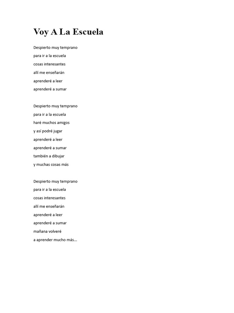 Canción "Voy a la Escuela" | PDF