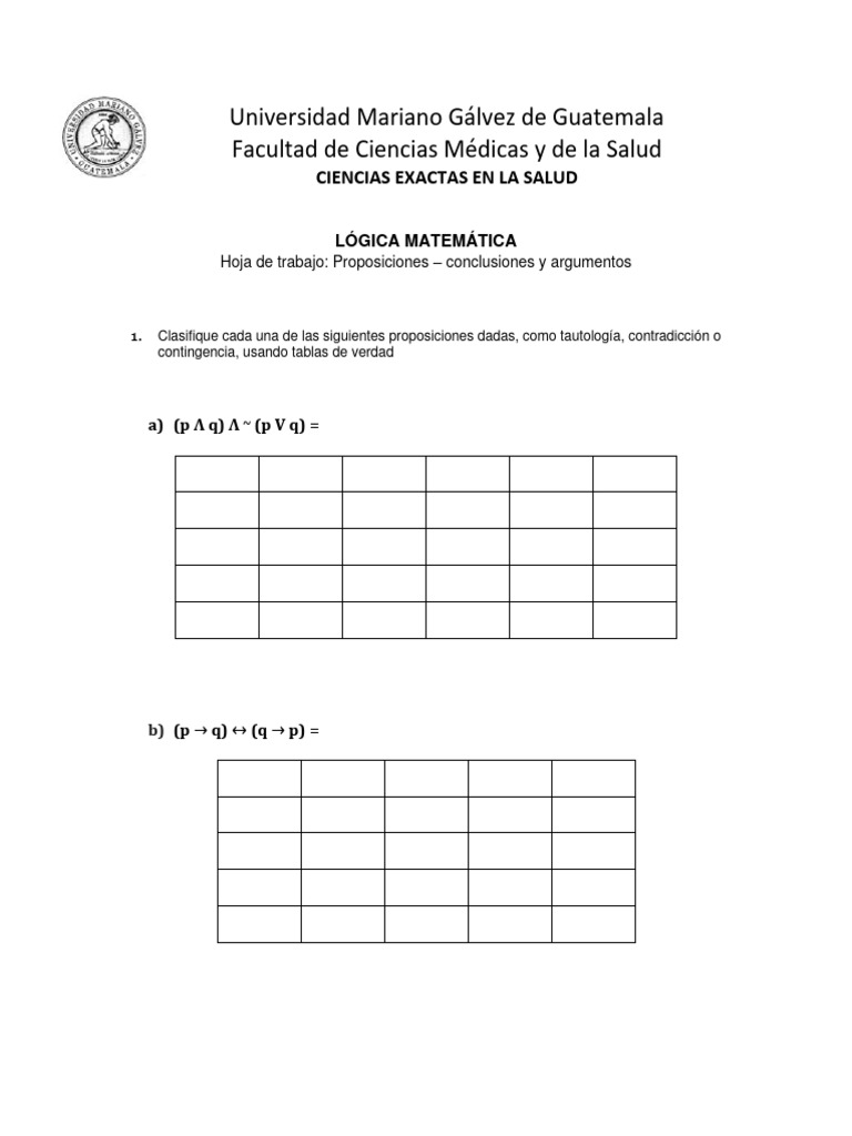Hoja de trabajo 1b | PDF | Proposición | Argumento