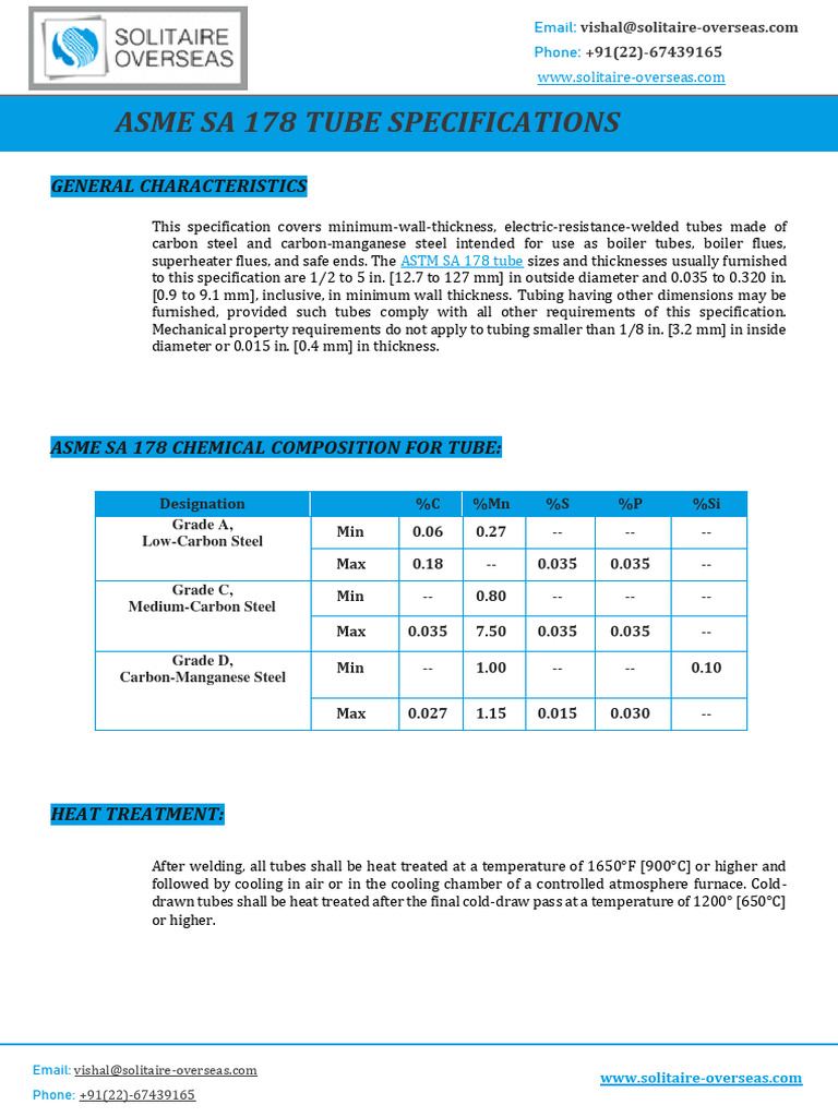 A178 Material Specification | PDF | Pipe (Fluid Conveyance) | Heat Treating