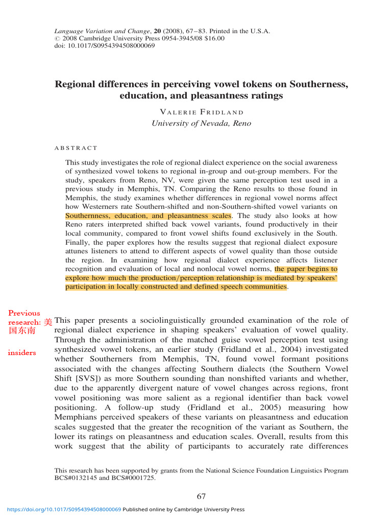 Regional Differences in Perceiving | PDF | Vowel | Perception