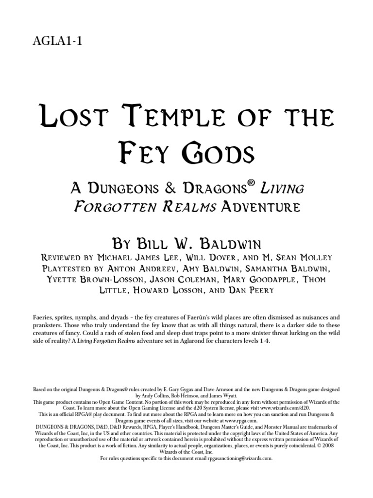AGLA1-1 Lost Temple of The Fey Gods | PDF | Dungeons & Dragons | Role ...