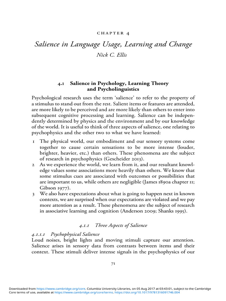 Salience in Language Usage, Learning and Change | PDF | Classical Conditioning | Second Language ...