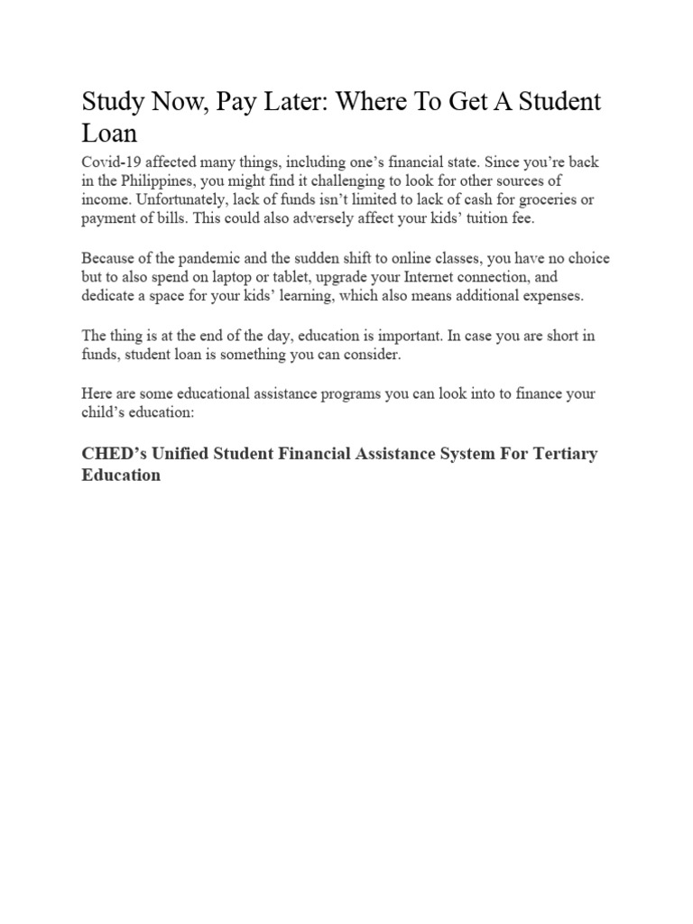 Study Now. Pay Later Scheme in The Philippines Student Loan | PDF | Student Debt | Student Loan