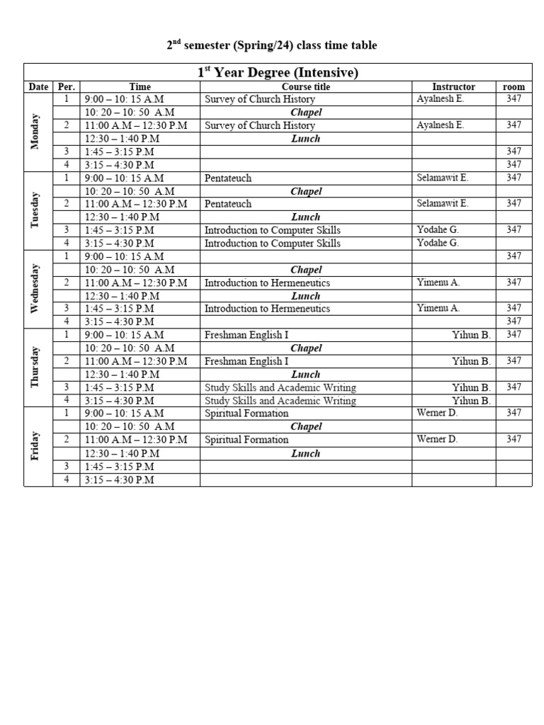 2nd sem. S,24 class time table | PDF | Abrahamic Religions | Theology