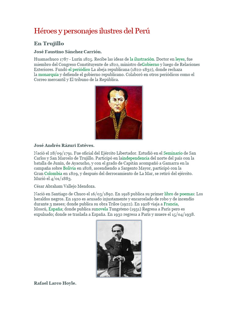 Héroes y Personajes Ilustres Del Perú | PDF | Perú