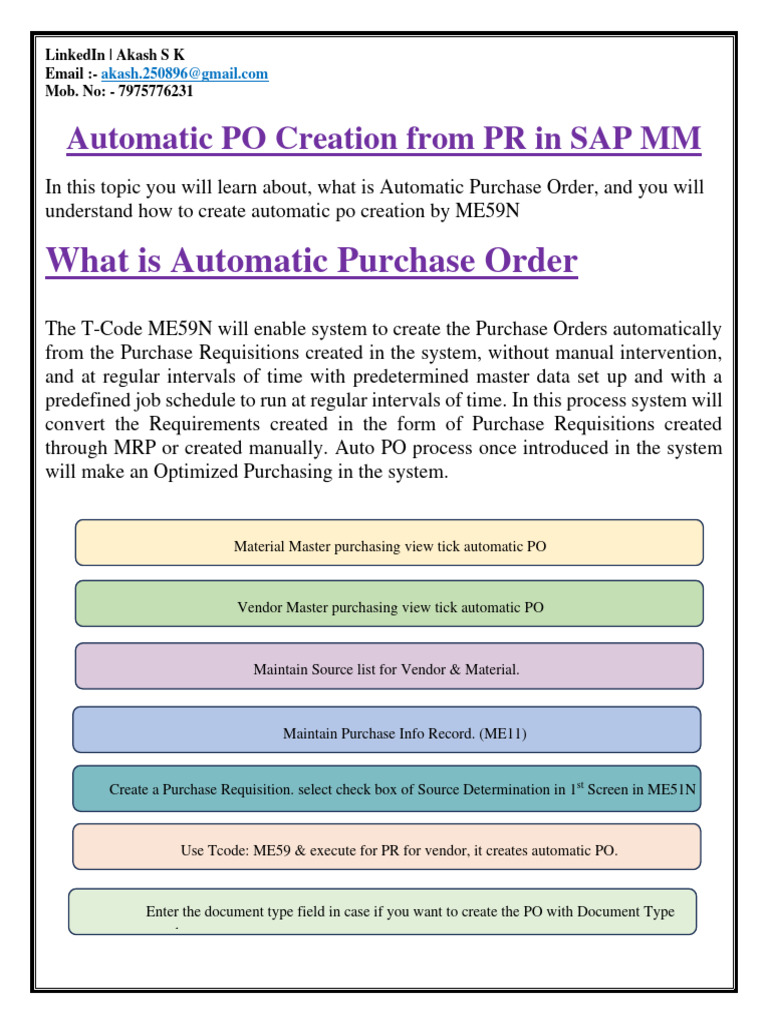 Automatic PO Creation From PR in SAP MM | PDF | Computing | Information Technology