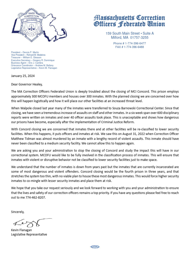 MCOFU Letter To Governor Healey | PDF | Prison | Imprisonment And Detention