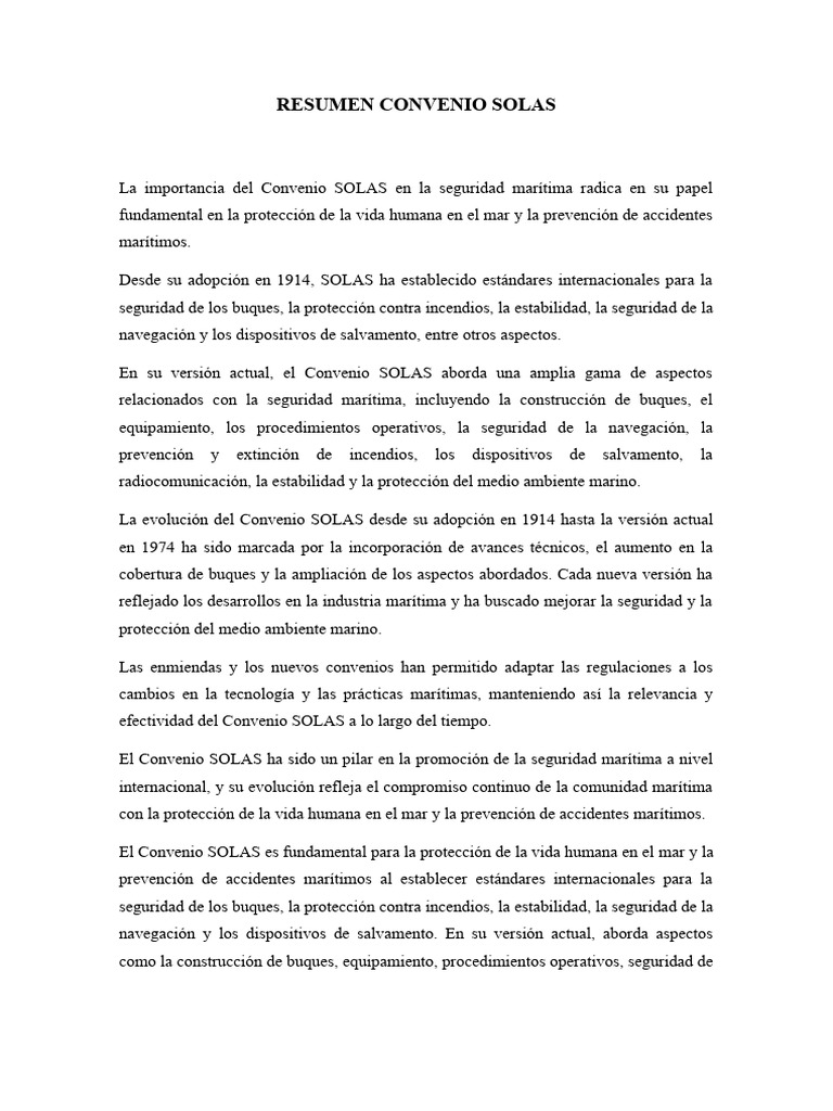 Evolución y Relevancia del Convenio SOLAS | PDF