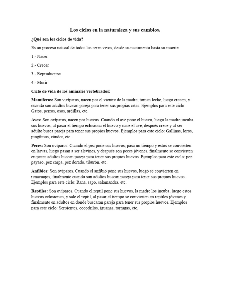 Los Ciclos en La Naturaleza y Sus Cambios | PDF | Plantas | Articulación
