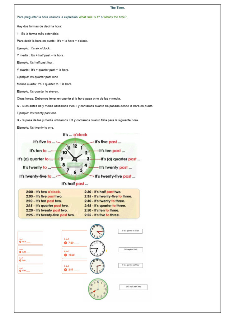 Cómo decir la hora en inglés | PDF