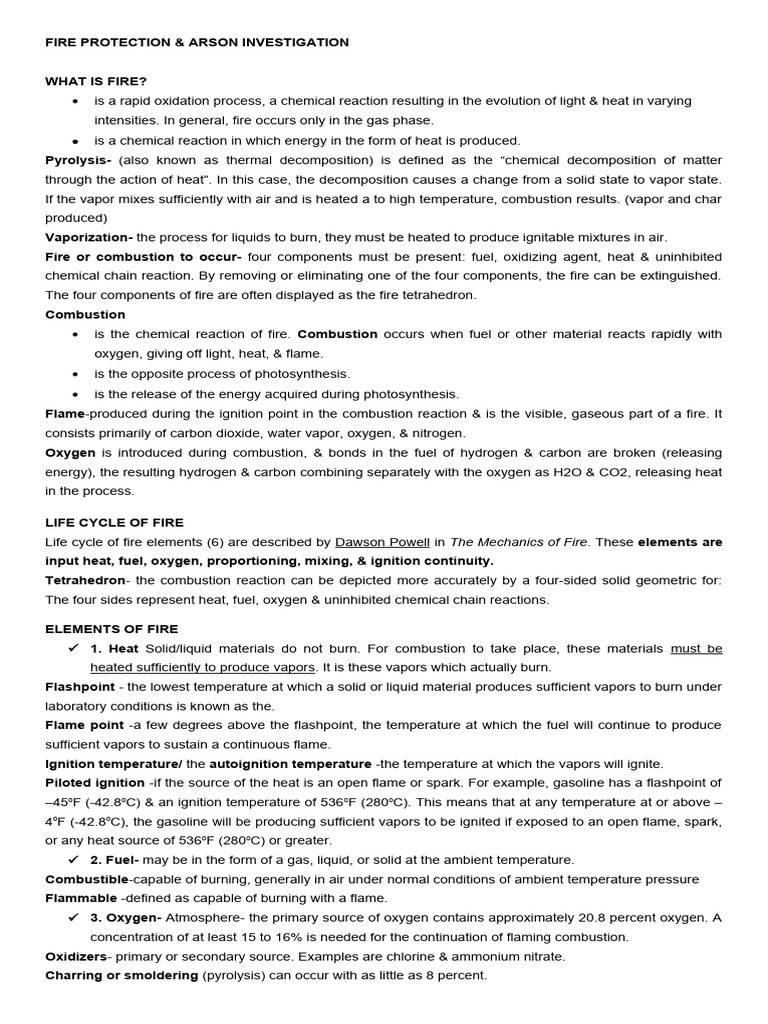 Fire Protection Arson Investigation Poa | PDF