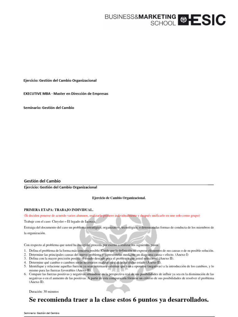 EMBA - 8.6 Gestión Del Cambio - Ejercicio de Cambio Organizacional 2020 PDF | PDF | Gestión del ...