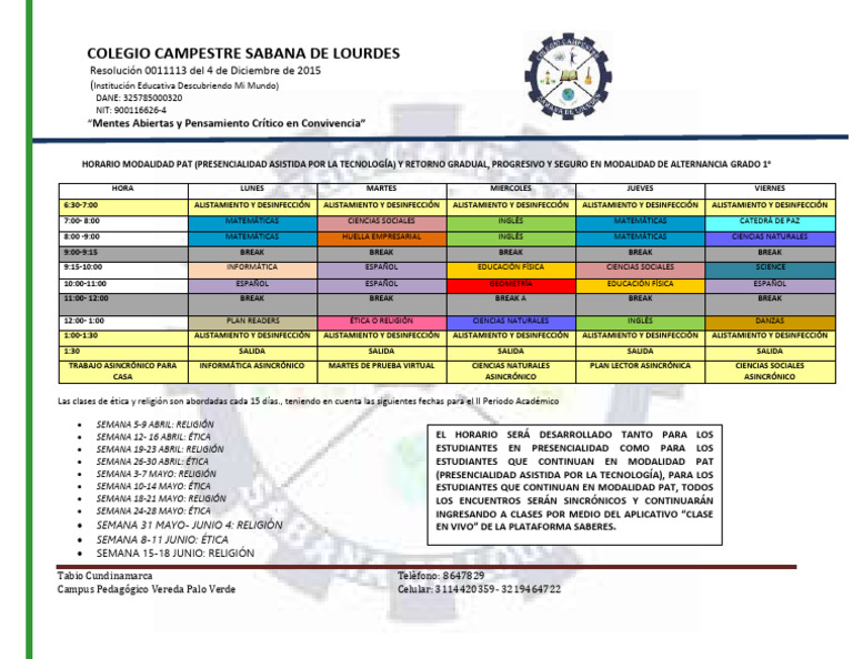 Horario Grado Primero | PDF | Science