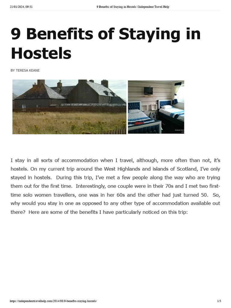 9 Benefits of Staying in Hostels - Independent Travel Help | PDF | Hostel | Room