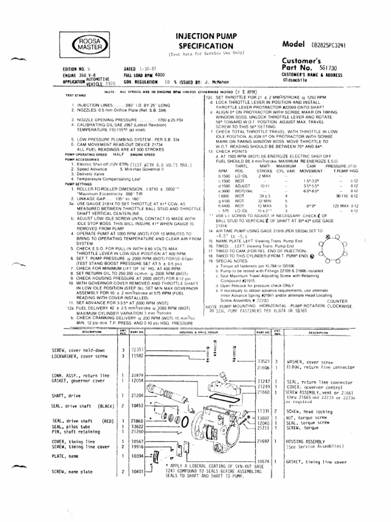 Injection Pump Specification Model: Vest +3Oos-R | PDF | Throttle | Pump