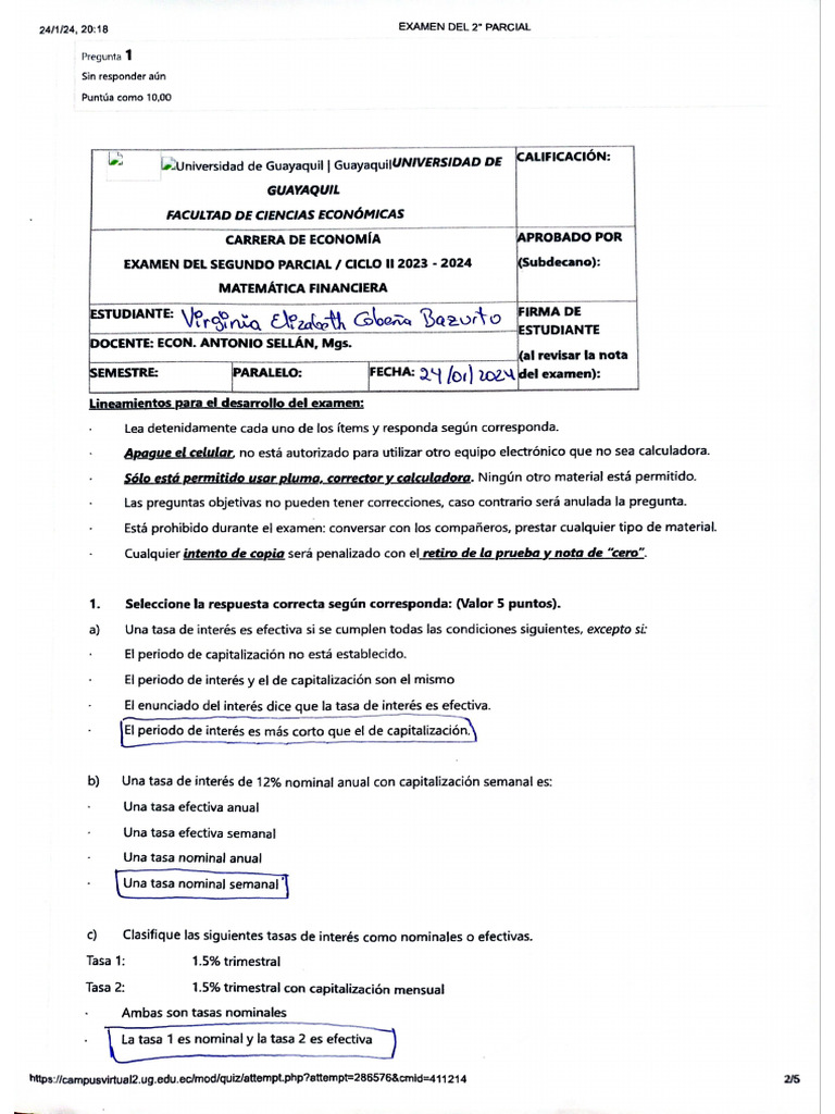 Exámen Estadística Virginia Cobeña | PDF