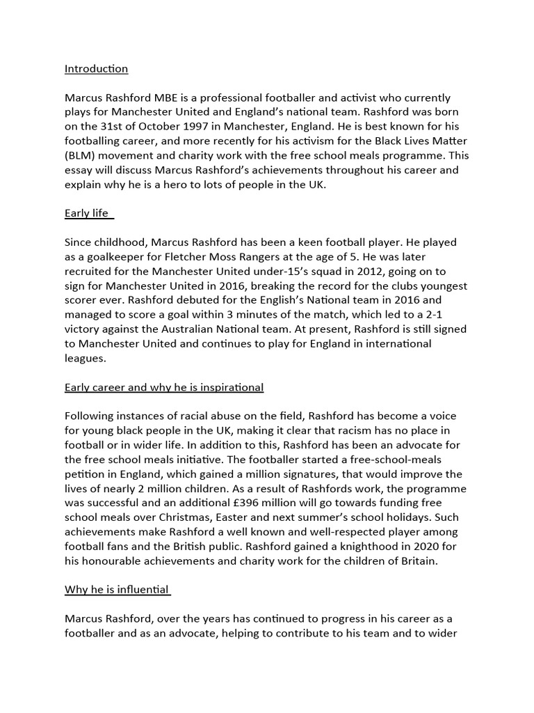 Marcus Rashford Essay - Final Draft | PDF