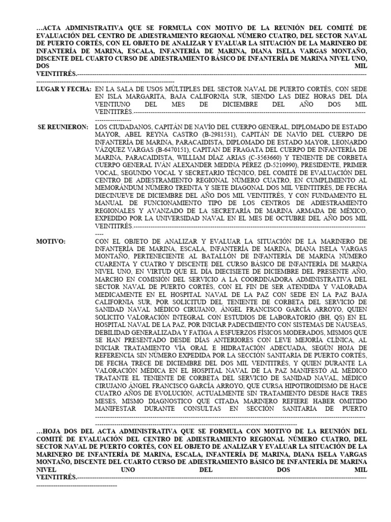 Acta Mro. Diana Isela Vargas Montaño | PDF | Hospital | Capitán (Fuerzas Armadas)