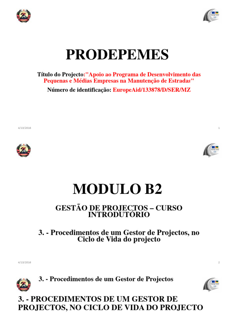 Gestão de Projectos - Aula 03 - 1 - Procedimentos de Um Gestor de Projectos, No Ciclo de Vida ...