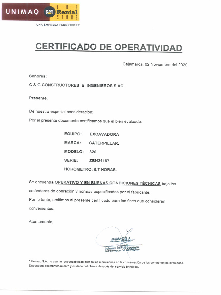 Certificado de Operatividad | PDF