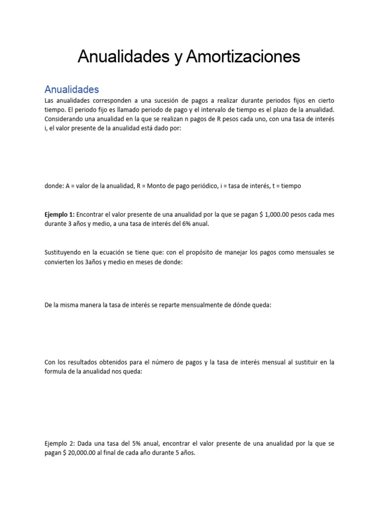 Anualidades y Amortizaciones | PDF | Interés | Tasas de interés