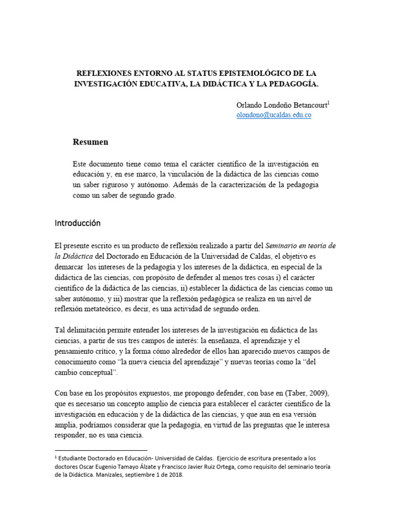Londoño Orlando-Reflexión Entorno al status epistemológico de la ...