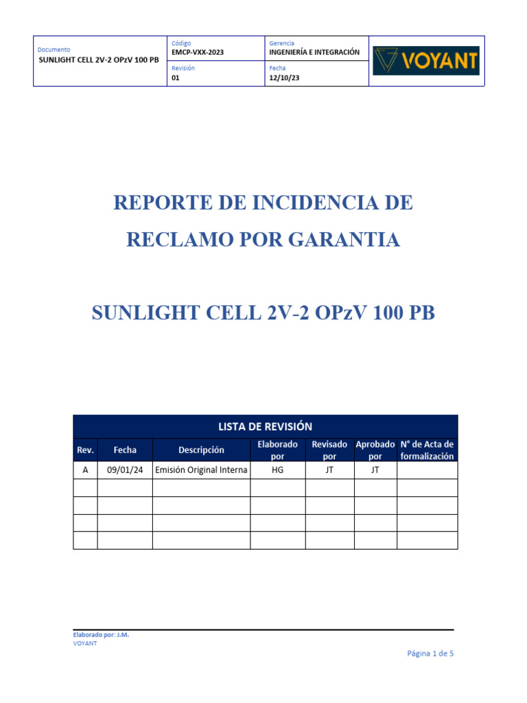 Revisión Sunlight Cell 2v-2 Opzv 100 PB | PDF