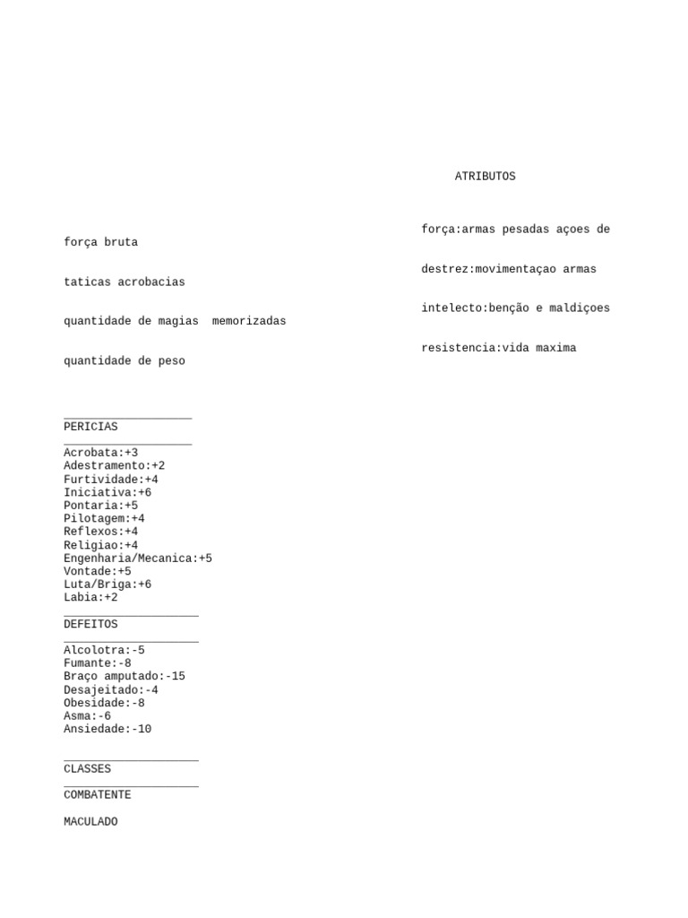 Guia de Classes e Atributos RPG | PDF