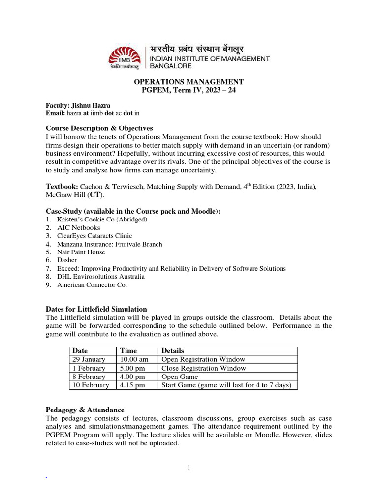 PGPEM OM Core Outline 2023 | PDF | Lean Manufacturing | Inventory