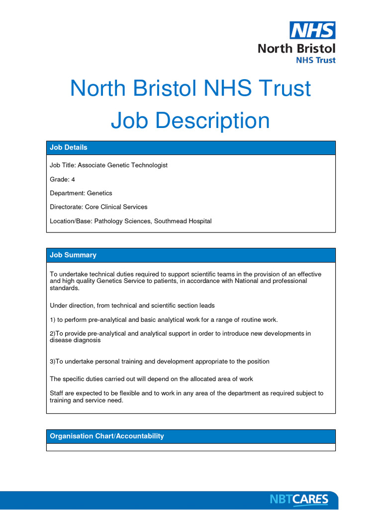 North Bristol NHS Trust Job Description | PDF | Occupational Safety And ...