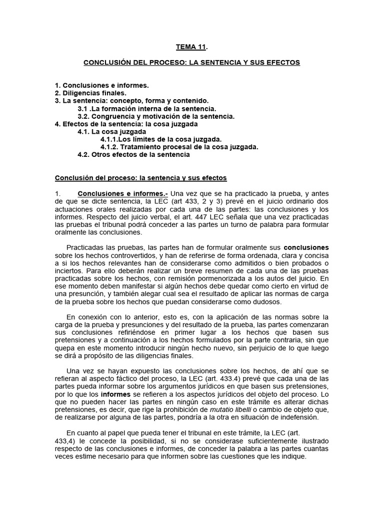 TEMA 11. Conclusion Del Proceso. La Sentencia y Sus Efectos. Oct.18 ...
