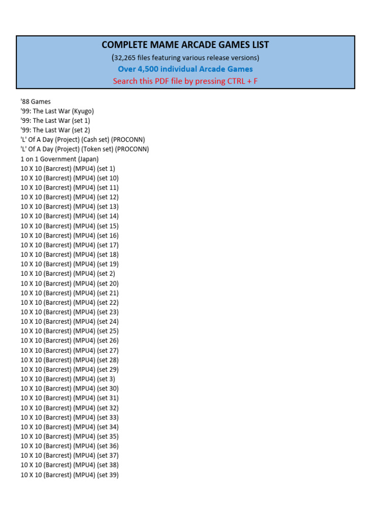 MAME v0162 GAME LIST | PDF