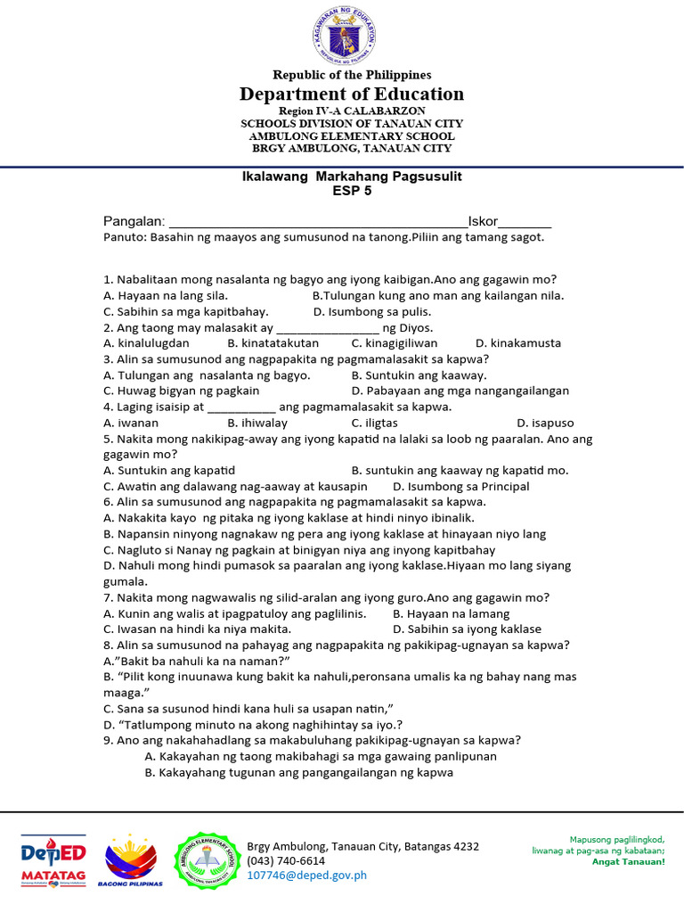 2ndq PT Esp Filipino5 | PDF