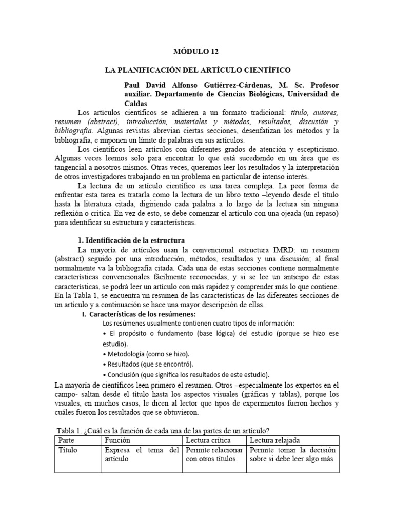 Módulo 12 Planificación de Artículo Científico | PDF | Sumario abstracto) | Cognición