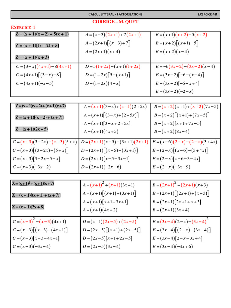 Algebra Factorization Solutions | PDF