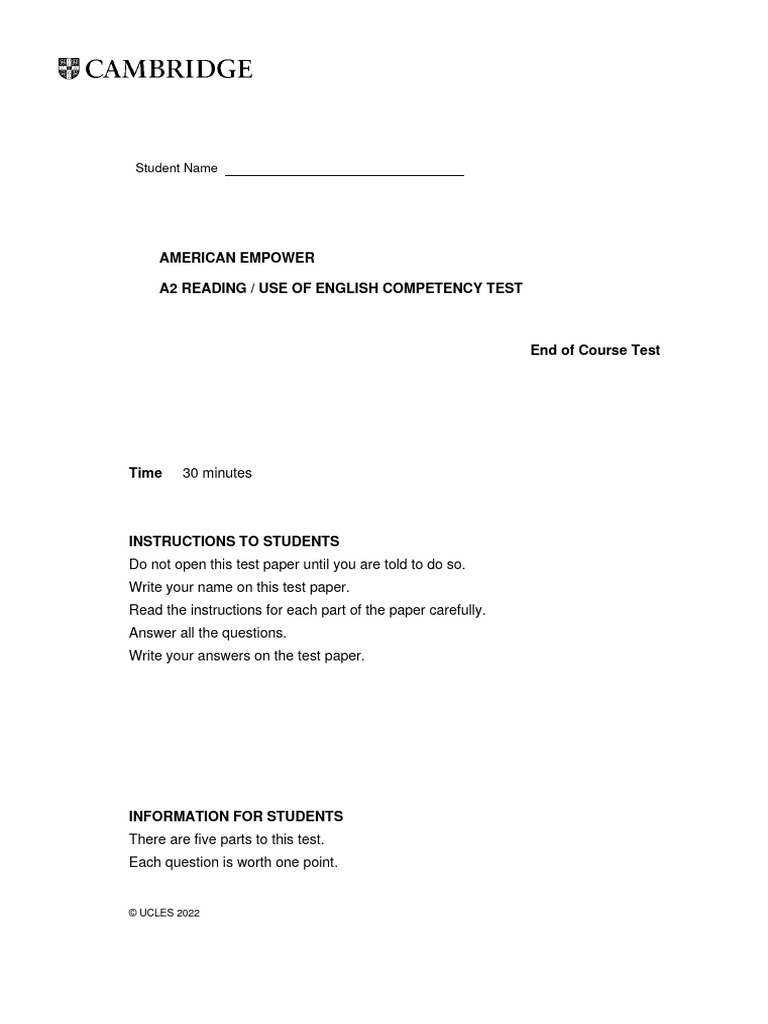 End of Course Competency Reading Test | PDF