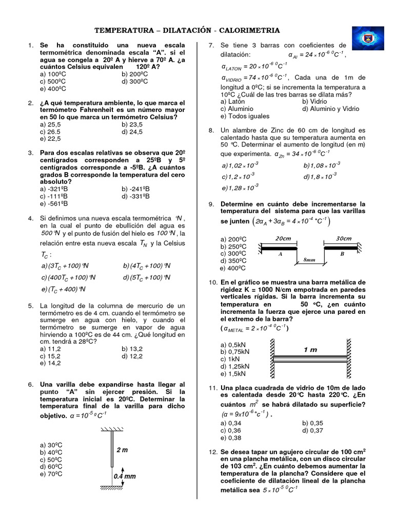 Ejercicios de Temperatura - Calor - Dilatación | PDF | Calor | Celsius