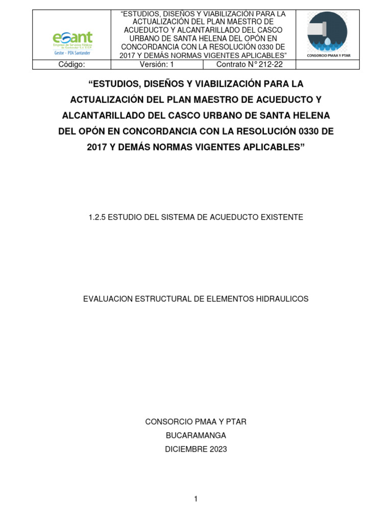 1.2.5 Estudio Del Sistema de Acueducto Existente | PDF | Hormigón | Gases