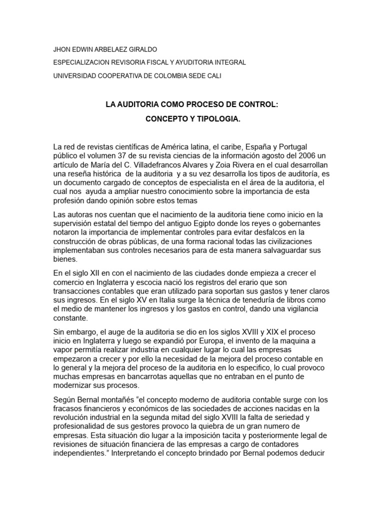 La Auditoria Como Proceso de Control Concepto y Tipologia | PDF