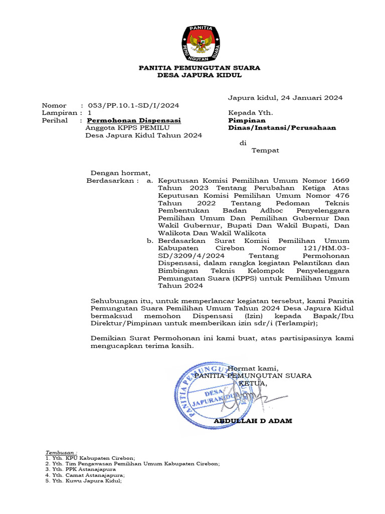 Surat Izin Bimtek | PDF