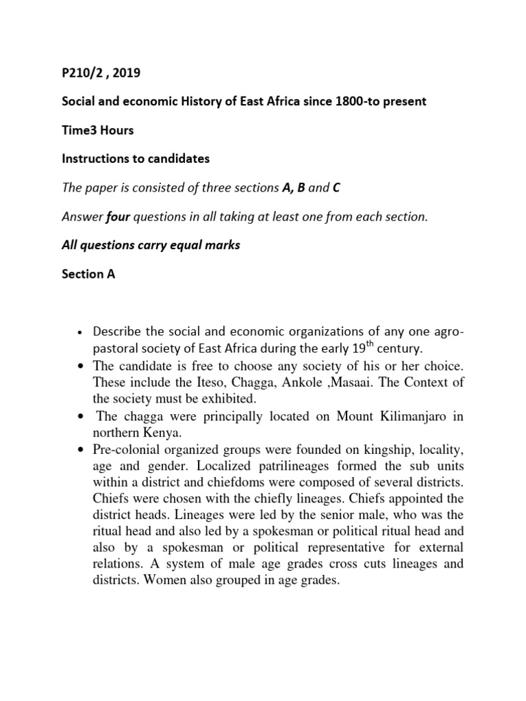 Social and Economic History of East Africa Since 1800-To Present. A ...