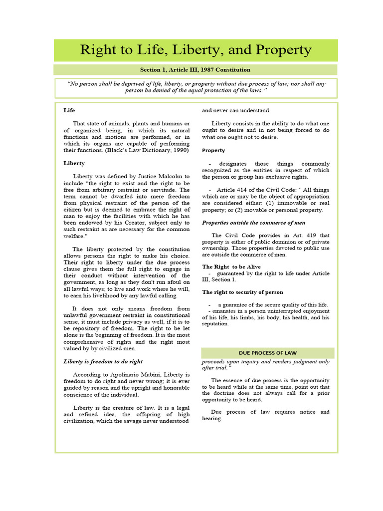 Rights Under Article III, Section 1 | PDF | Property | Liberty