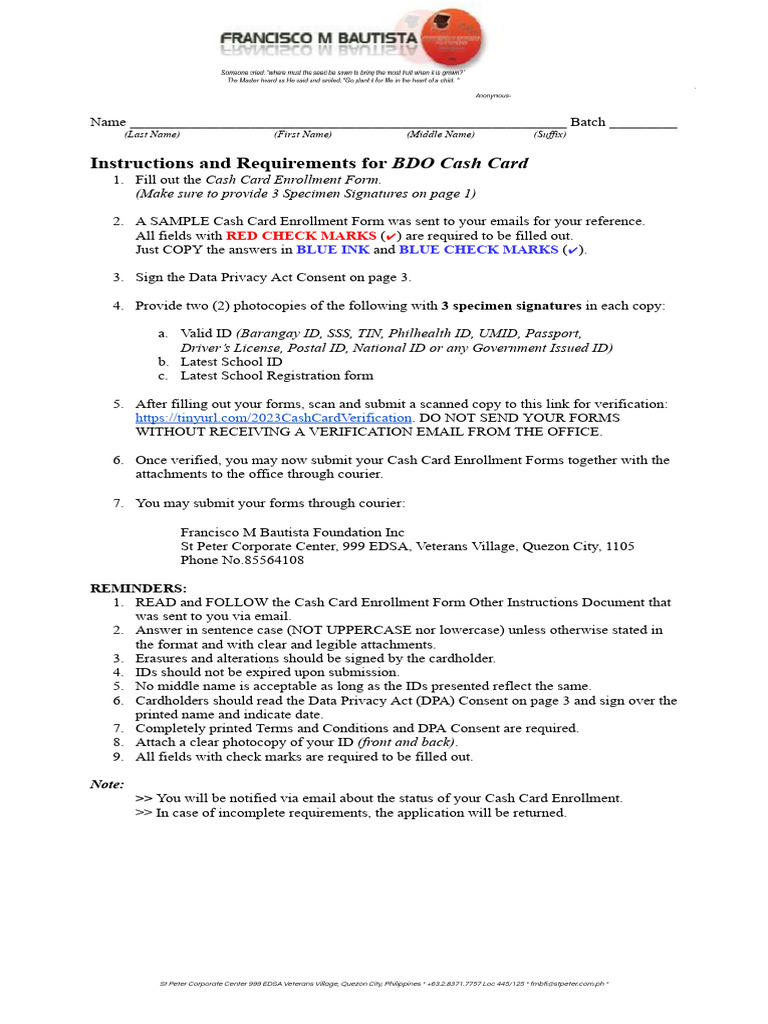 BDO Cash Card Enrollment Instructions | PDF | Identity Document ...