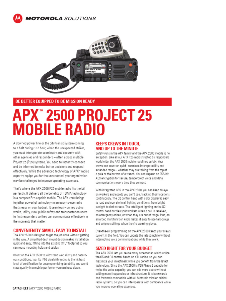 Motorola APX2500 Specification Sheet ENG | PDF | Decibel | Radio